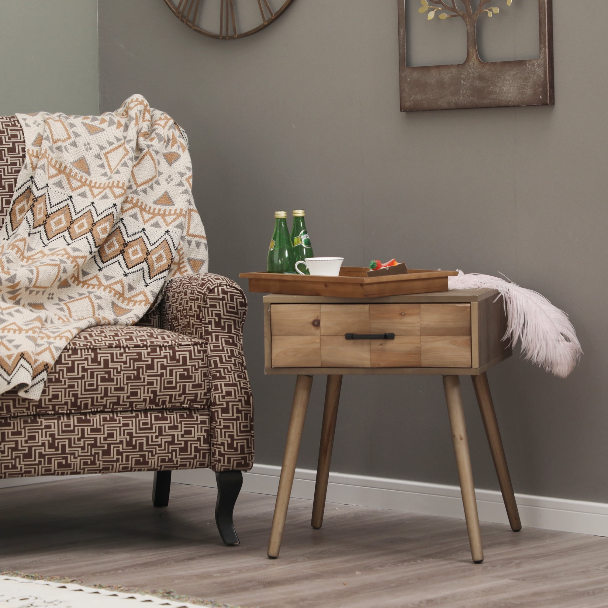 Sophia & William Wood Block Veneer Accent Side Table with Storage ...