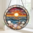 Abstract Ocean Shells Sunset Sea Suncatcher Stained Glass Effect ...