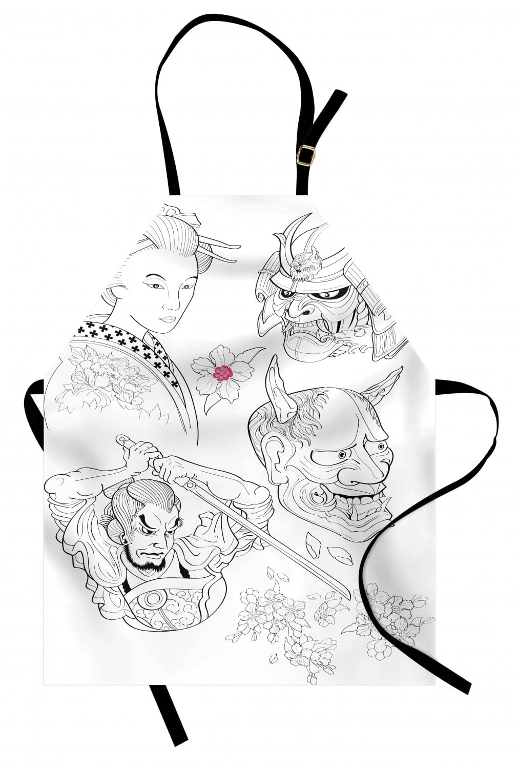 Kabuki Mask Apron Samurai Warrior and Japanese Woman Portrait Drawings ...