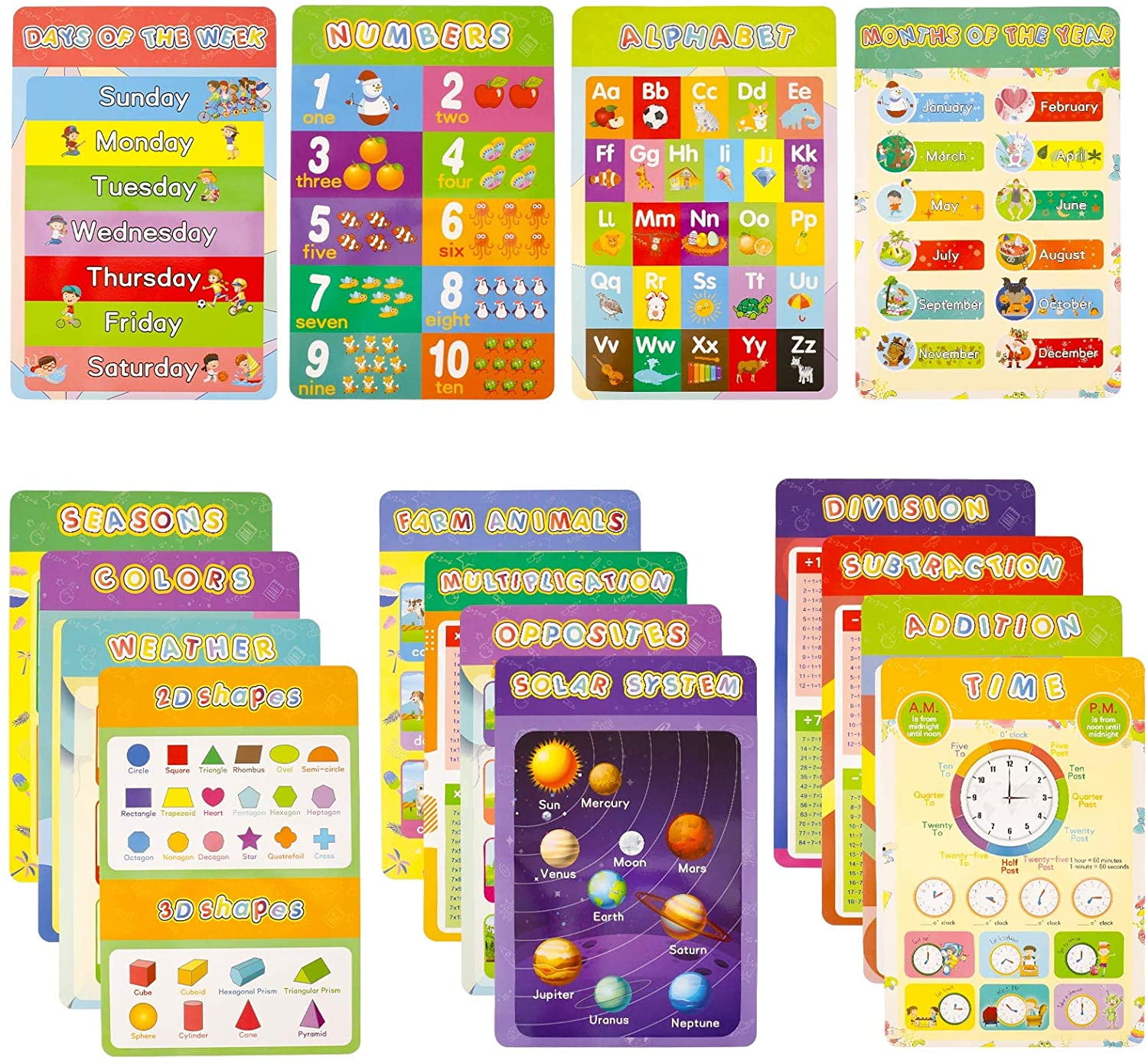 Educational Preschool Posters, 16PCS Educational Alphabet Preschool ...