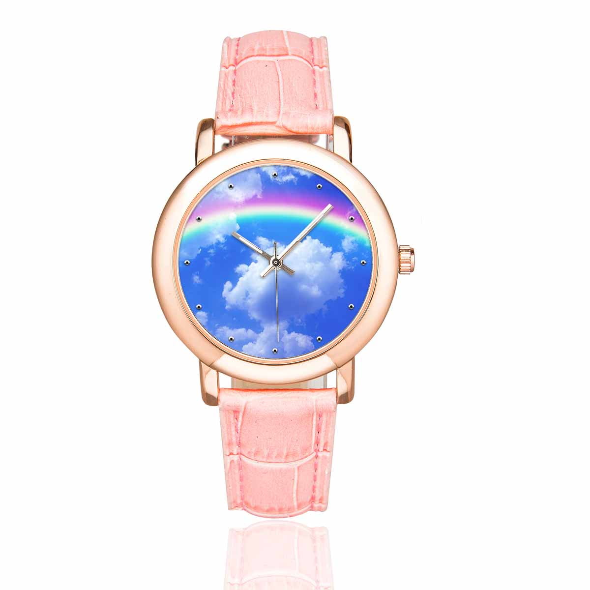 SUNENAT Blue Sky and Rainbow with Clouds Women's Rose Gold-plated ...
