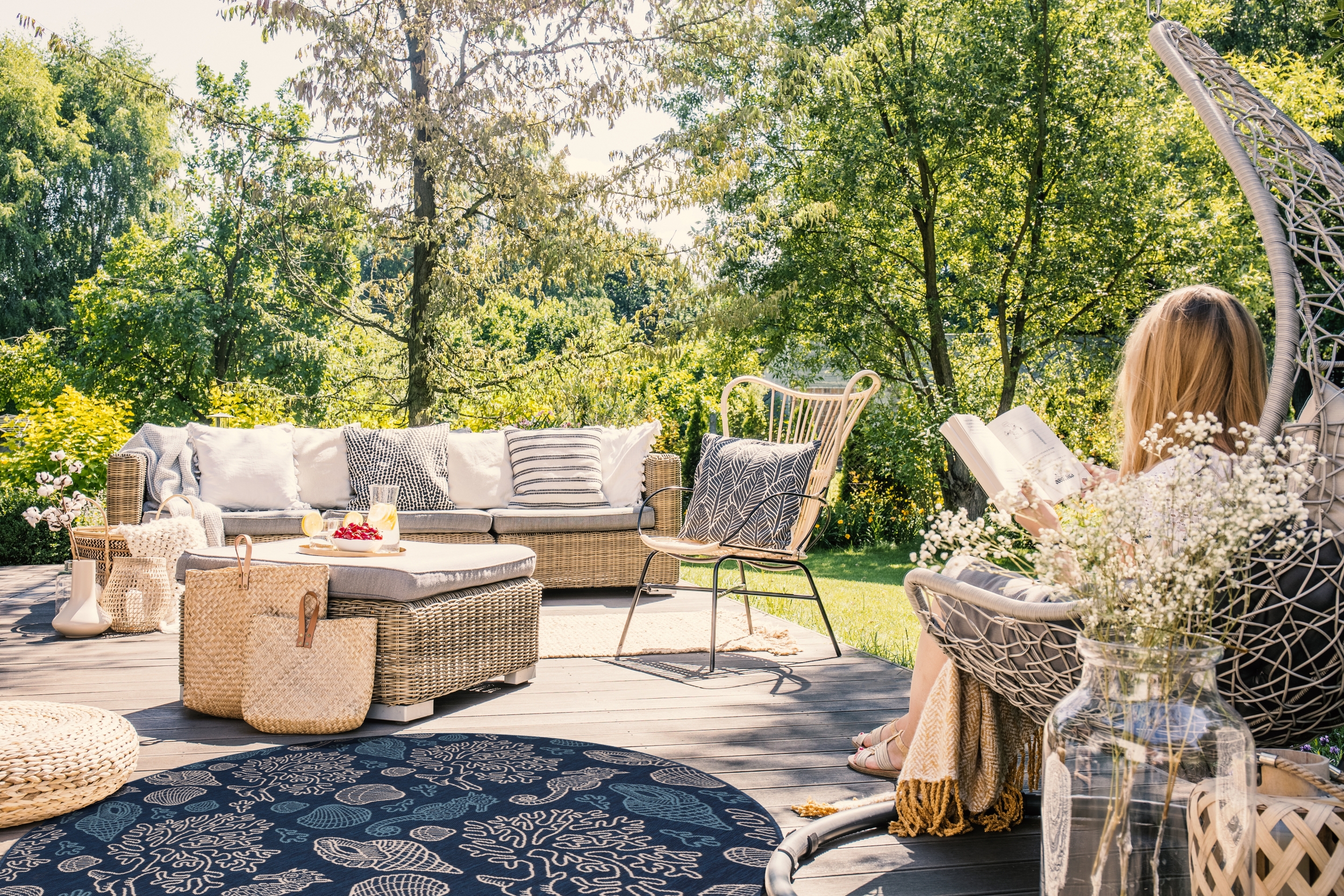 Premium Indoor Outdoor Contemporary Ocean Marine Life Area Rug Navy ...