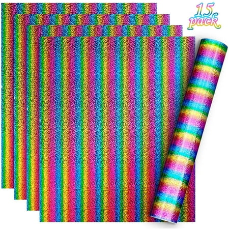 15 Sheets Rainbow Heat Transfer Vinyl Multi Color Holographic Stripe ...