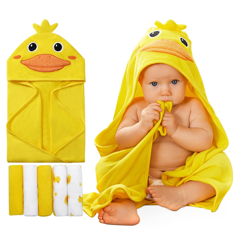 URMAGIC Baby Unisex Cotton Ultra Absorbent Cartoon Duck Hooded Towel ...