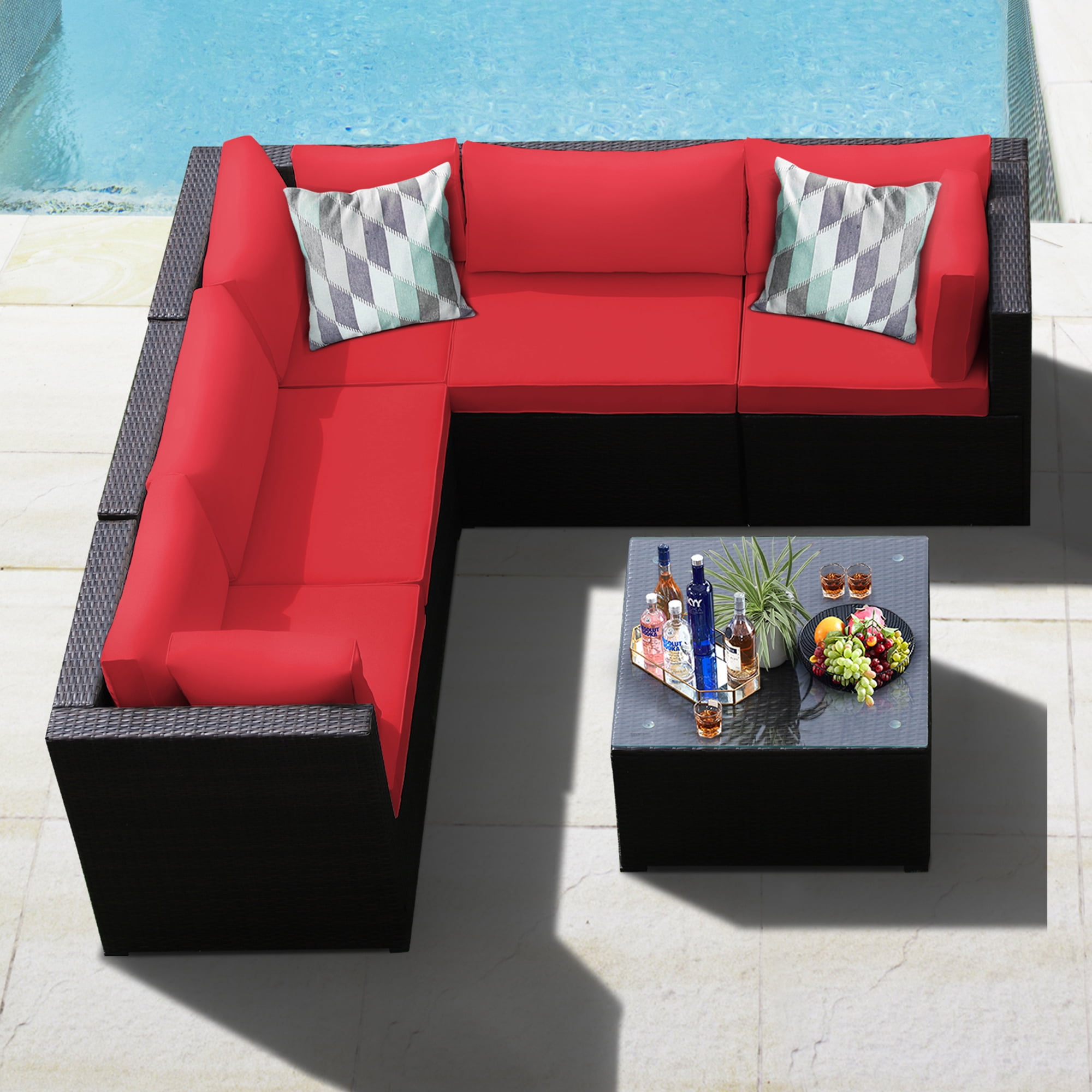 Click here for Gymax 6pcs Rattan Patio Sectional Sofa Conversatio... prices