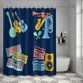 Bathroom Shower Curtain Cartoon Instruments on Navy Blue Waterproof ...