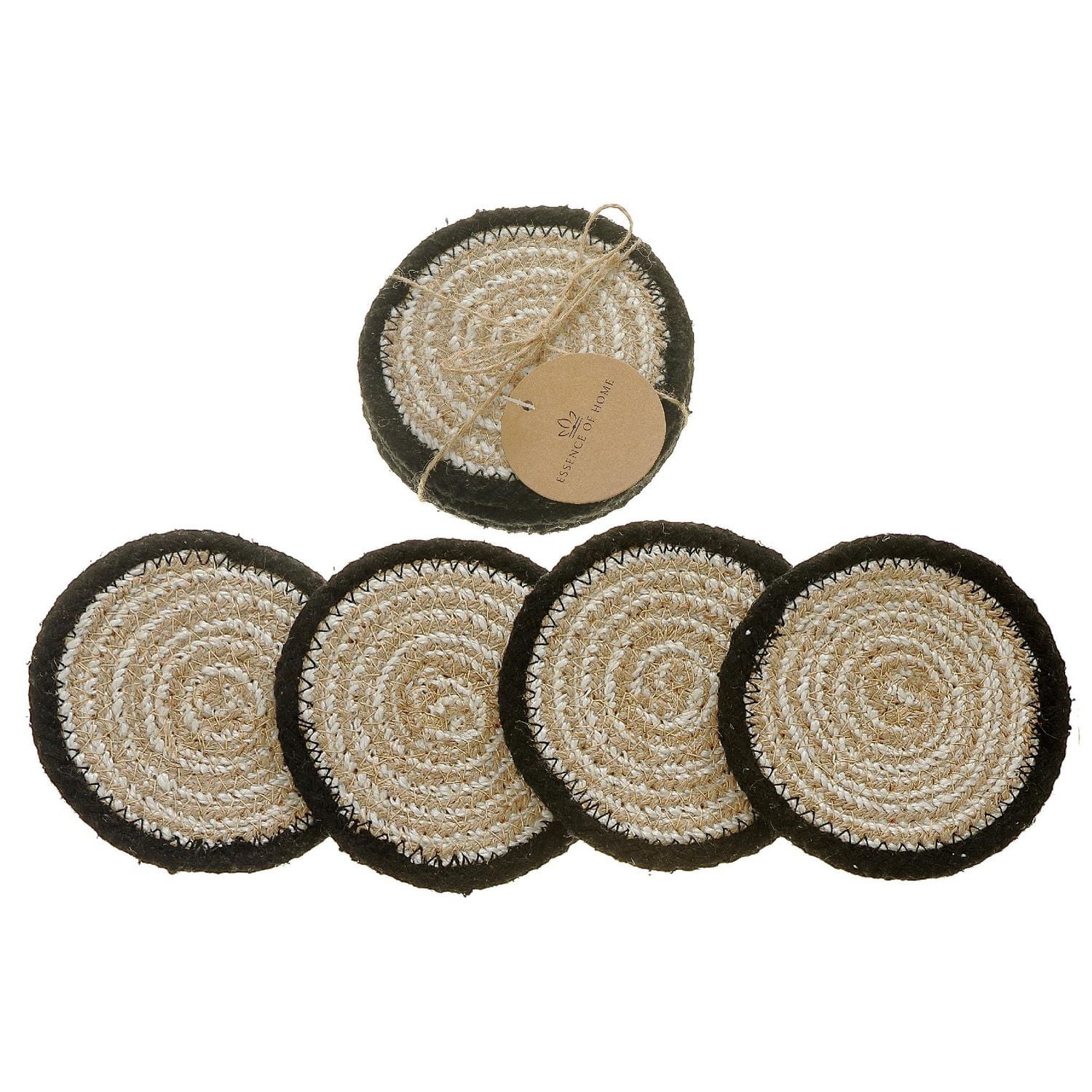 Click here for Ih Casadécor 4 Pc Round Black Line Braided Coaster prices