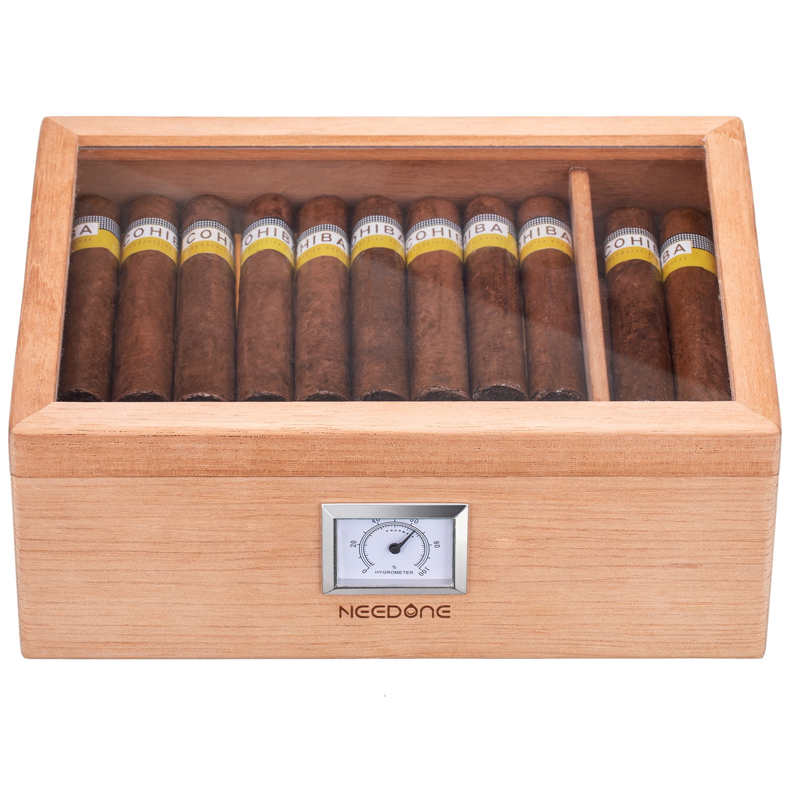NEEDONE Handcrafted Cigar Humidor Case Box with Hygrometer Humidifier ...