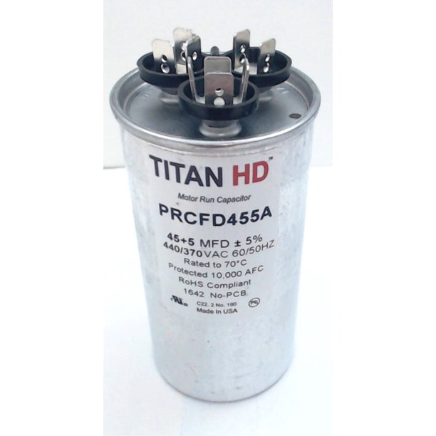 PRCFD455A, Titan HD Run Capacitor Round 45+5 Mfd 440-370V replaces ...