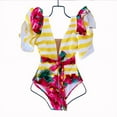 2024 Floral Printed Deep V Neck Ruffle Swimsuit Push Up One Piece