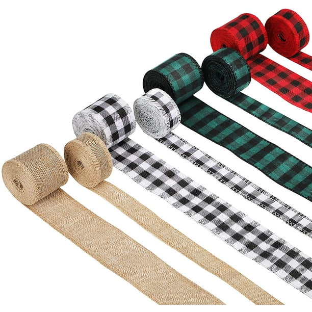 8 Rolls 40 Yards Christmas Wired Edge Ribbons Red and Black Plaid ...