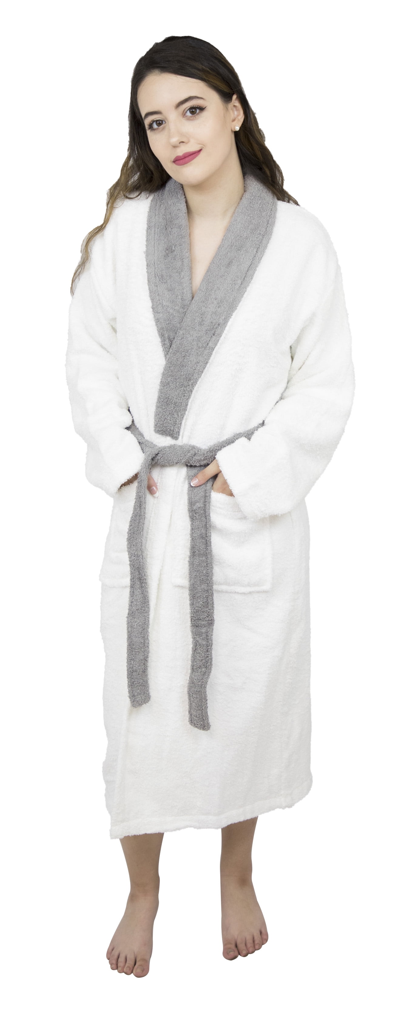 Women’s 100% Terry Cotton Bathrobe Toweling Gown Robe Two Tone ...