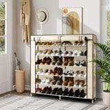 SamyoHome 36 Pairs Beige Shoe Rack Double Row Shoe Tower 7 Tier ...