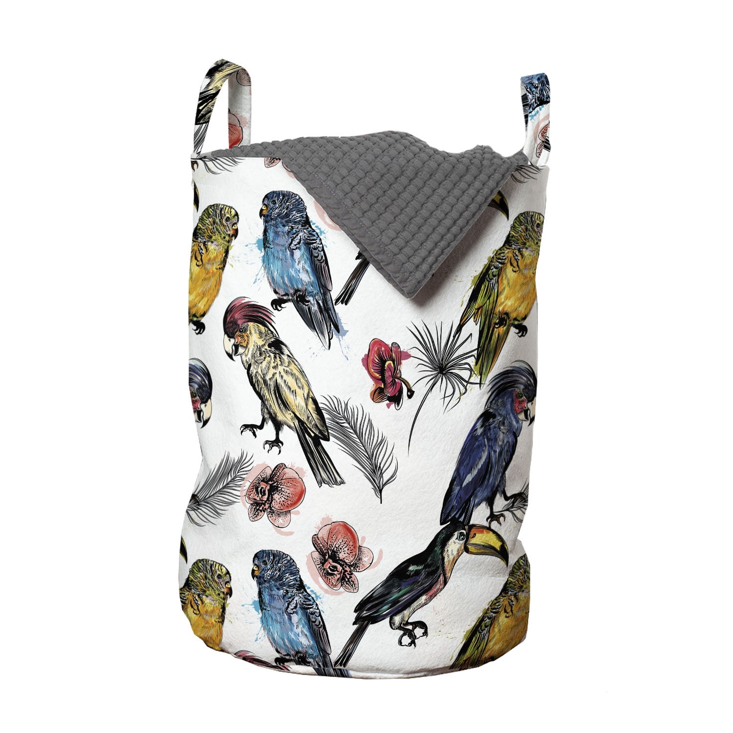 Bird Laundry Bag, Sketchy Painted Like Artwork of Repetitive Tropical ...