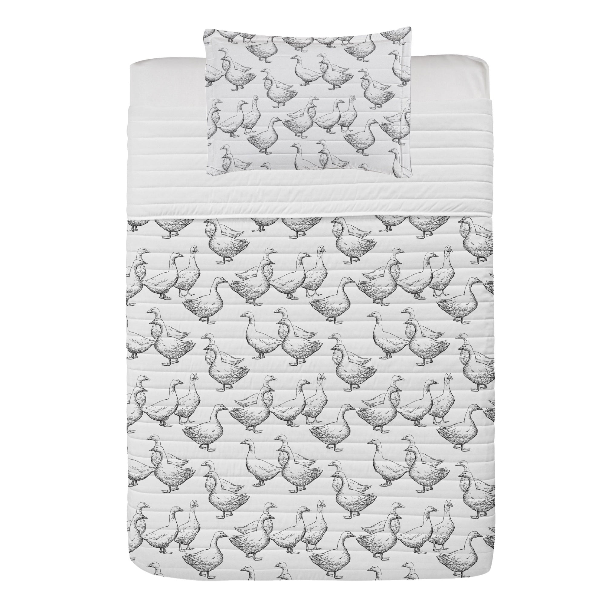 Goose Microfiber Bedspread Set, Monotone Style Sketchy Hand Drawn ...