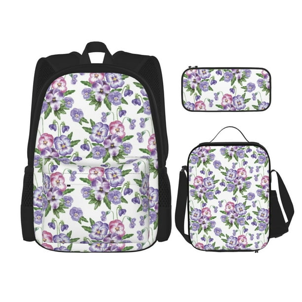 Fotbe Violets Flowers Set Escolar 3 en 1 para Niños - Mochila Duradera con Lonchera Aislante y ...