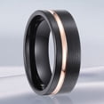 8mm Wide Black Ribbed Tungsten Carbide Ring Rose Gold Groove Comfort ...