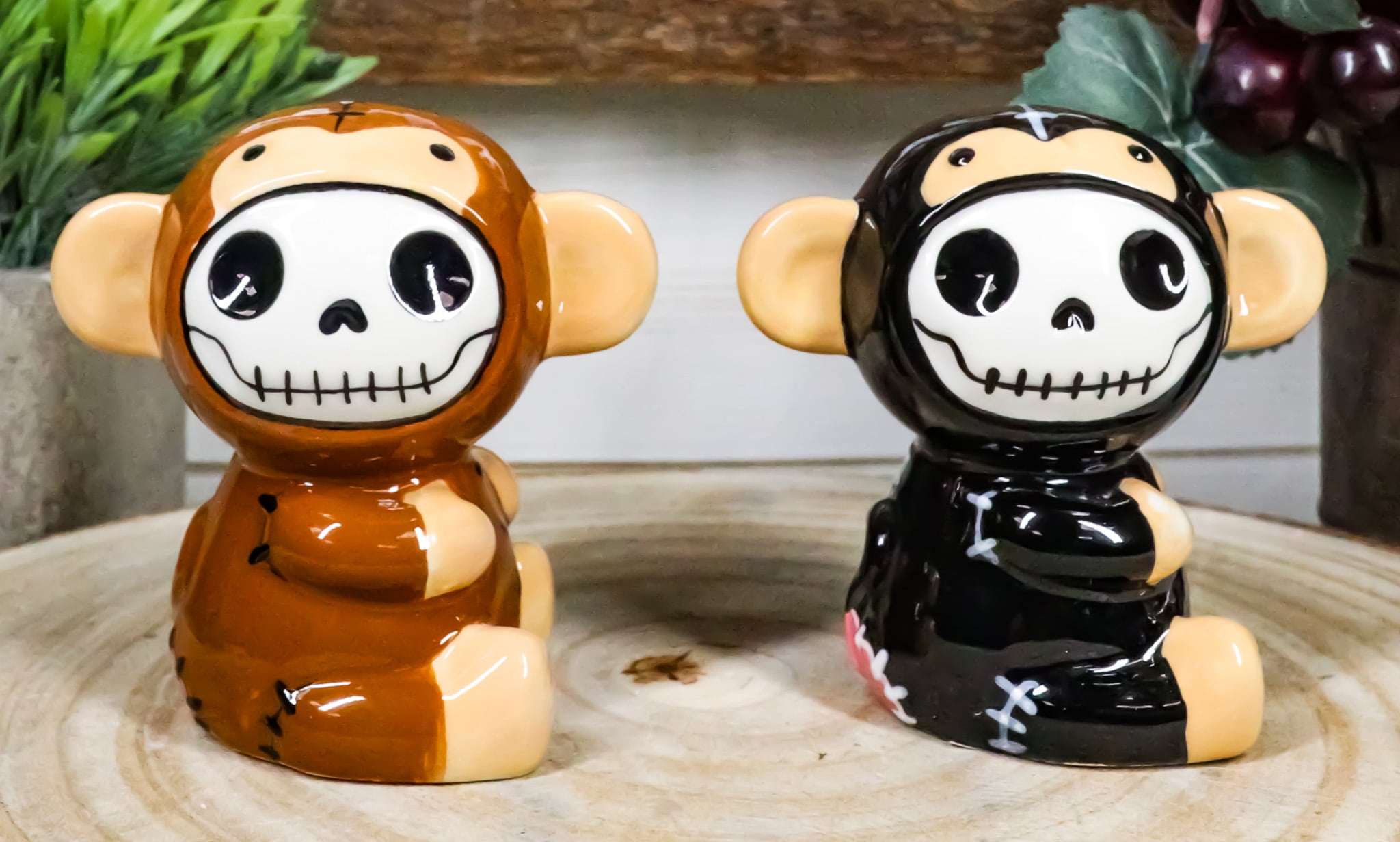 Ebros Furrybones Twins Voodoo Skeleton Monkeys Ceramic Salt Pepper ...