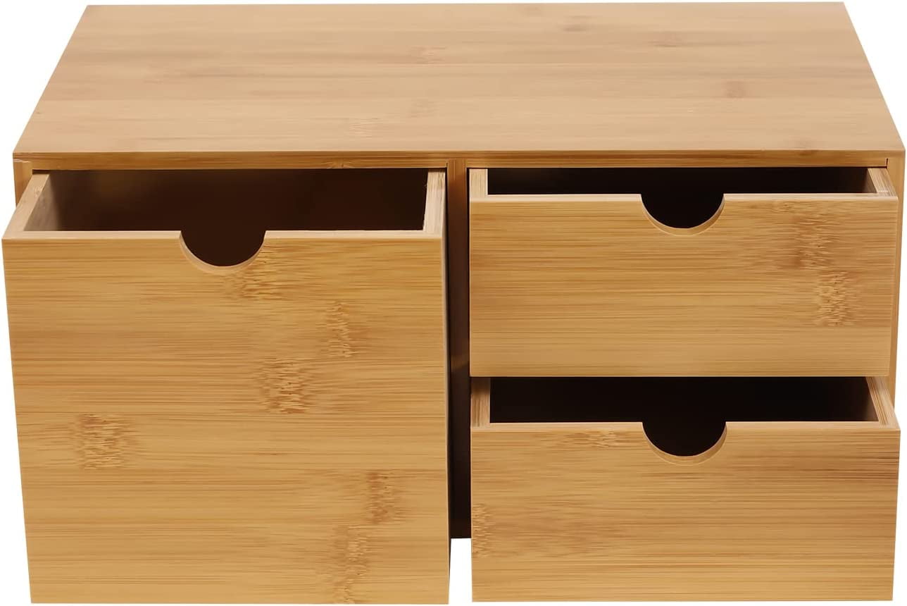 Miumaeov 3 Drawers Bamboo Desktop Organizer Office Home Wood Tabletop ...