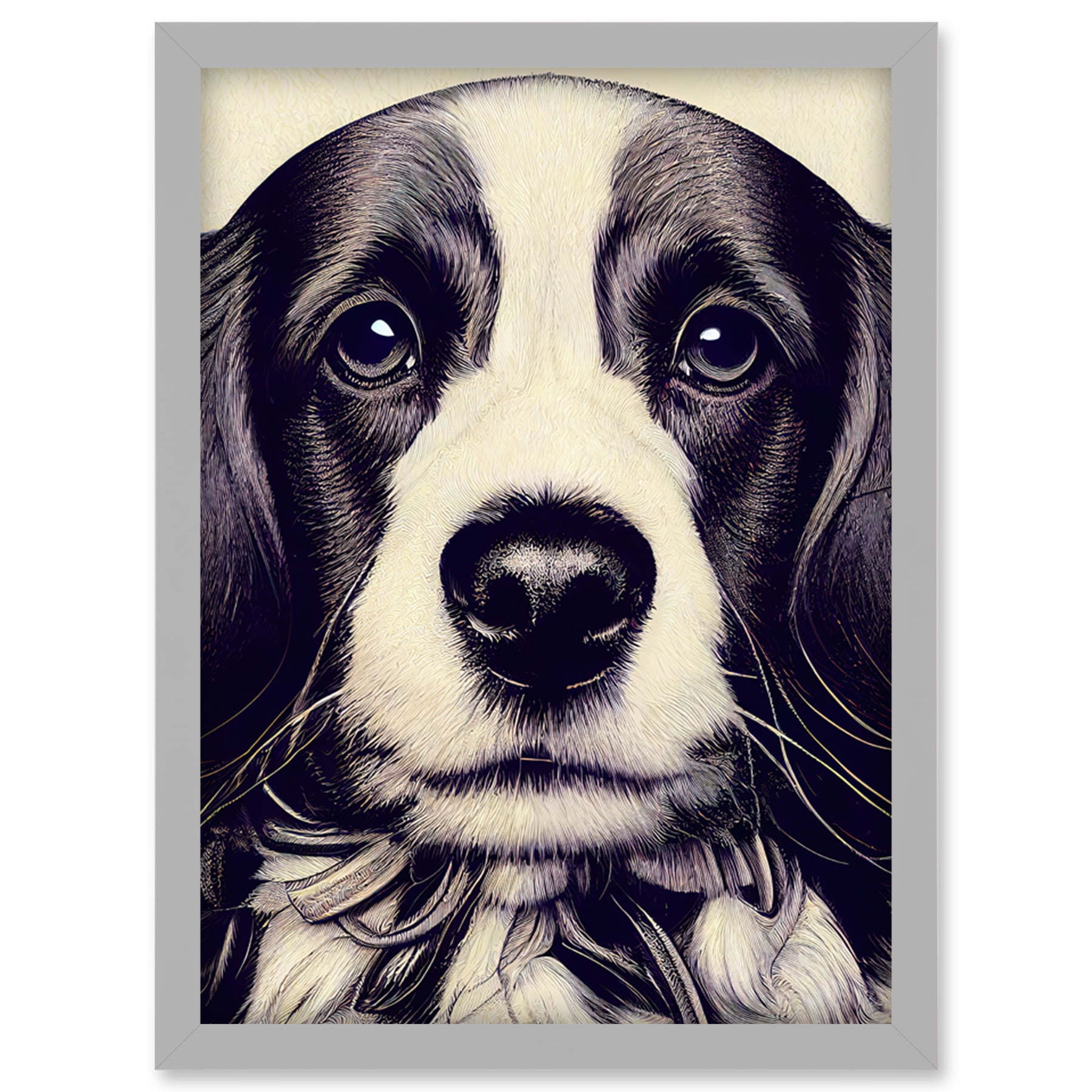 Springer Spaniel Puppy Dog Portrait Drawing Artwork Framed Wall Art ...