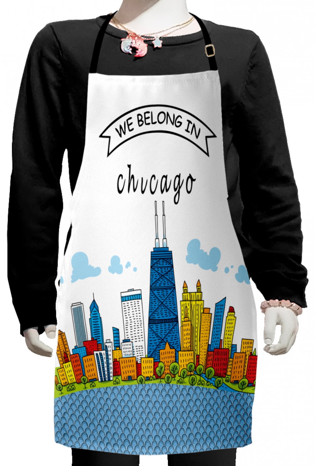 Landscape Kids Apron, Chicago Skyline Cartoon Colorful City View ...