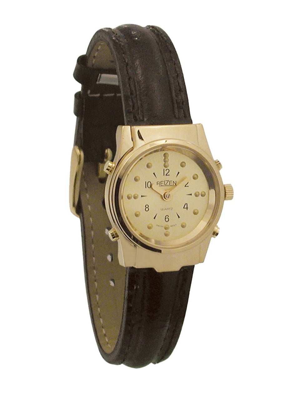Ladies Gold-Tone Braille and Talking Watch - Leather Band - Walmart.com