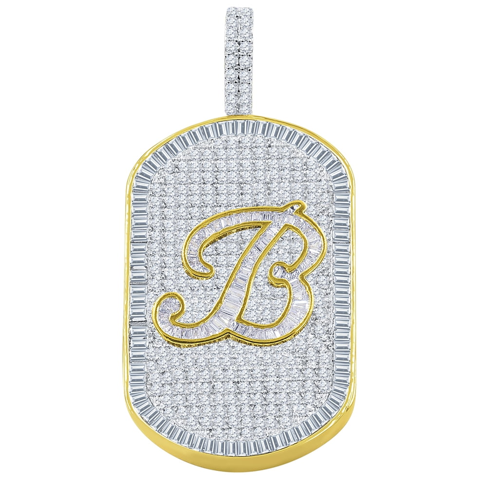 Mens 14K Gold Finish Baguette/Round Cut Simulated Diamond Initial ...