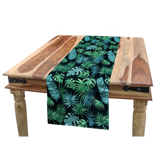 Tropical Table Runner, Exotic Leaves Hawaiian Plantation, Dining Room ...