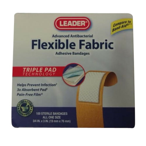 Leader Brand Advanced Antibacterial Flexible Fabric Adhesive Bandages ...
