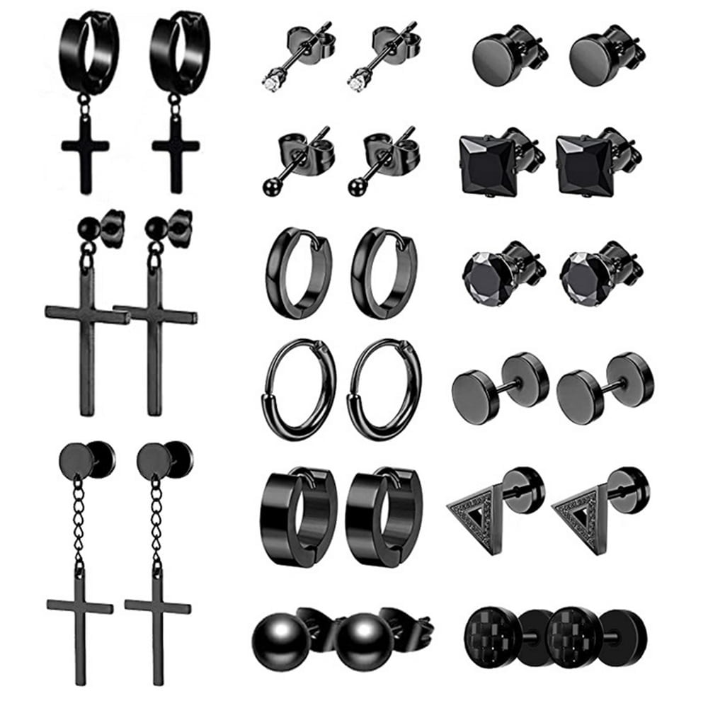 Click here for Generic 15 Pairs Black Stud Earrings Mens Earrings... prices