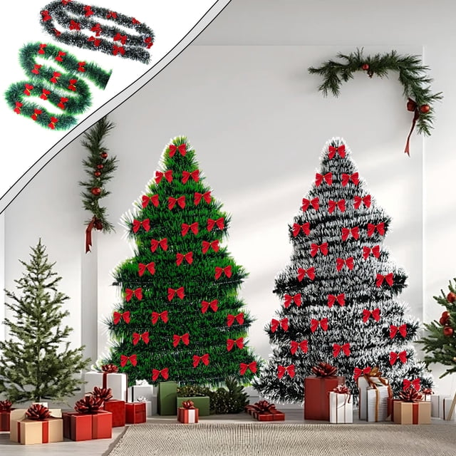 6.56FT Christmas Green Decorative Garland 2-Pack Plastic Streamers for ...