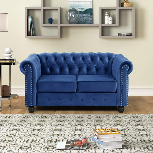 Morden Fort Modern Contemporary Loveseat with Deep Button Tufting, Velvet Couch Blue - Walmart.com