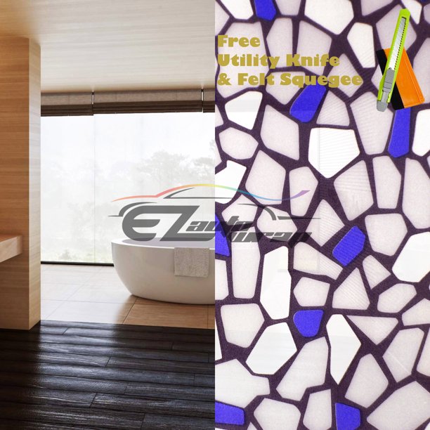 EZAUTOWRAP Blue Brick Frosted Glass Peel And Stick Window Film Home ...