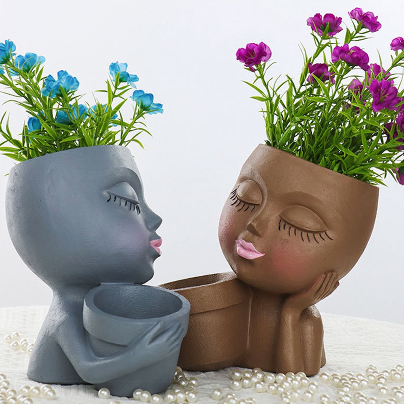 YAOMOBB Flower Container Creative Resin Flower Pot with Face Shape ...