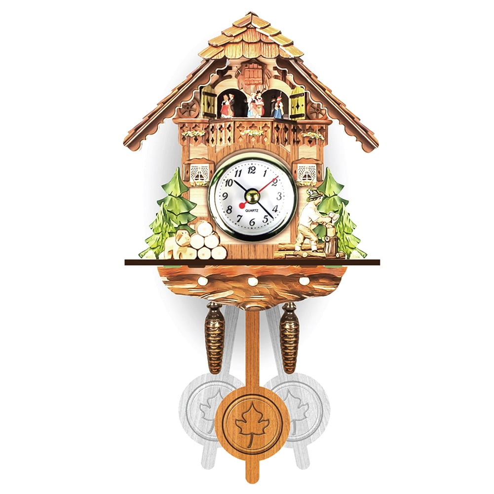 Farfi Antique Wooden Hanging Cuckoo Wall Time Alarm Clock Home Living Room Decoration (Type 3 ...