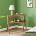 2-Tier Rattan Farmhouse Side Coffee Table Walnut Grain Narrow Storage ...