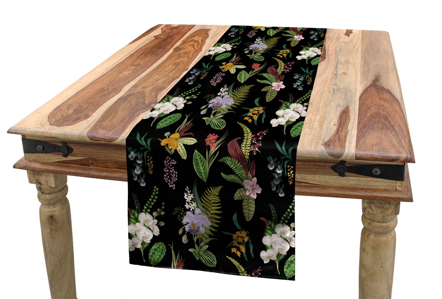 Flower Table Runner, Exotic Nature Composition Botanical Elements Fern ...