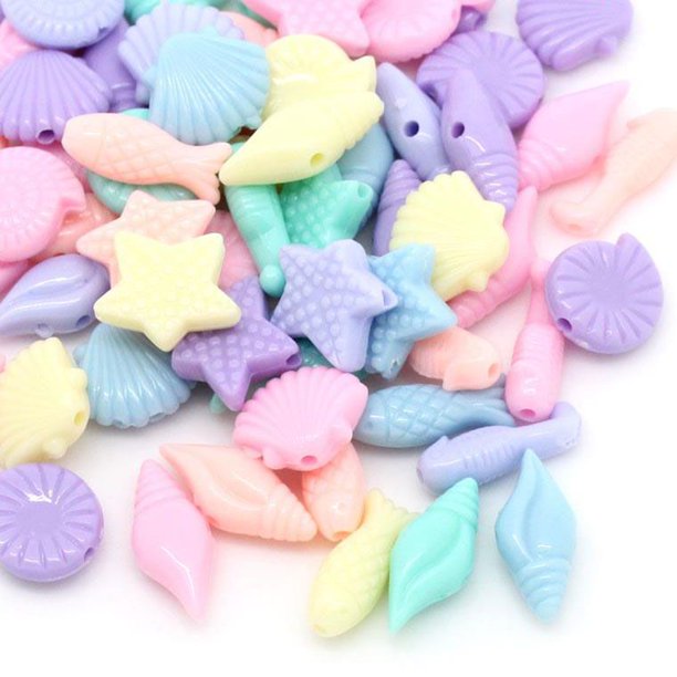 600 Pastel Seashell and Fish Shaped Acrylic Beads 17 x 8mm with 1.5mm ...