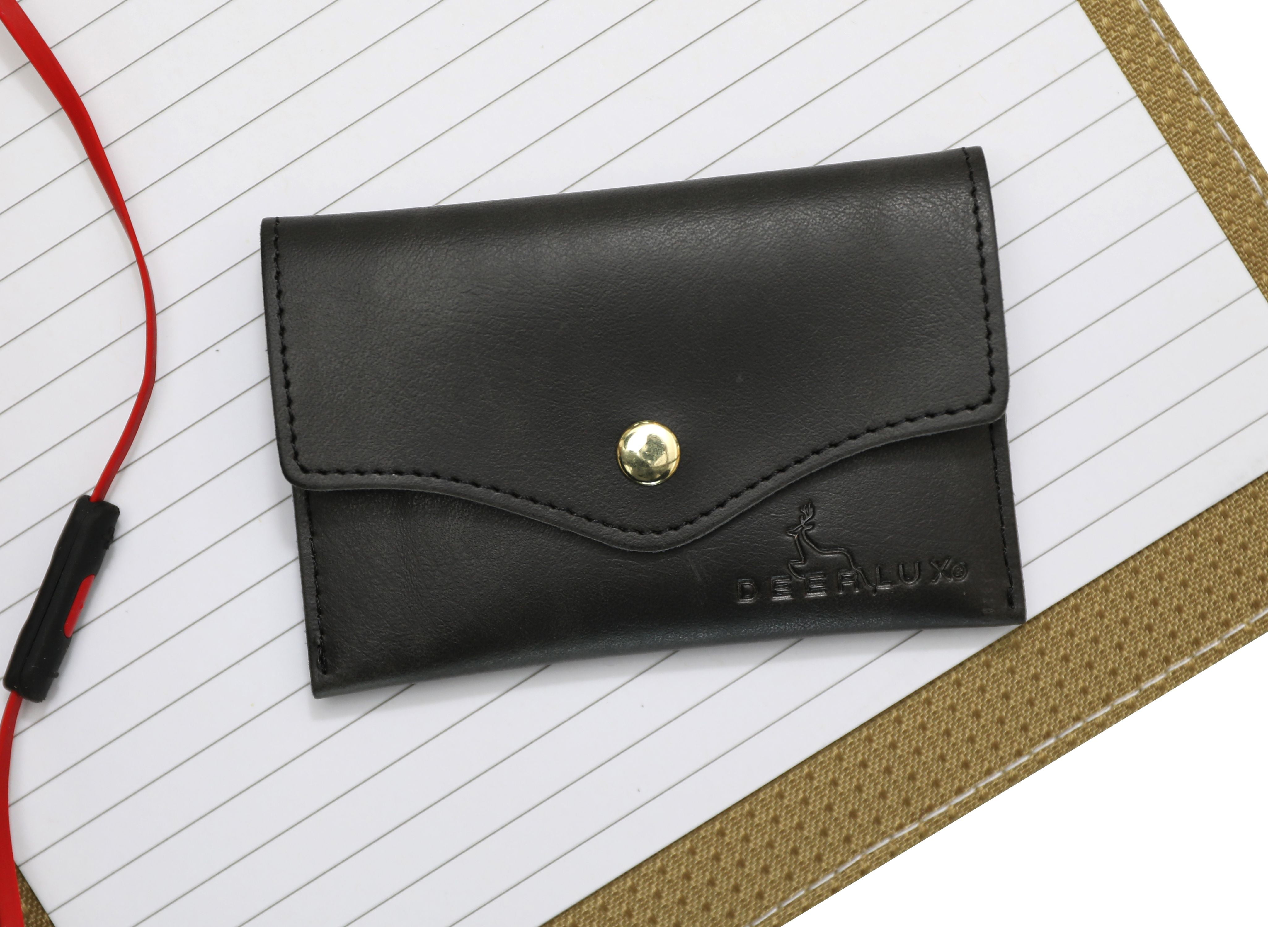 Deerlux - Black Leather Card Holder with Snap, Small Leather Wallet ...