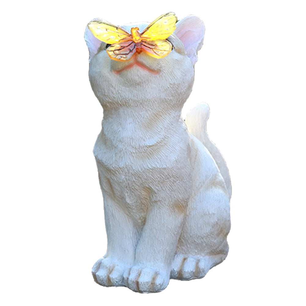 Alloet Solar Garden Cat Statue Art Luminous Resin Animal Statue ...