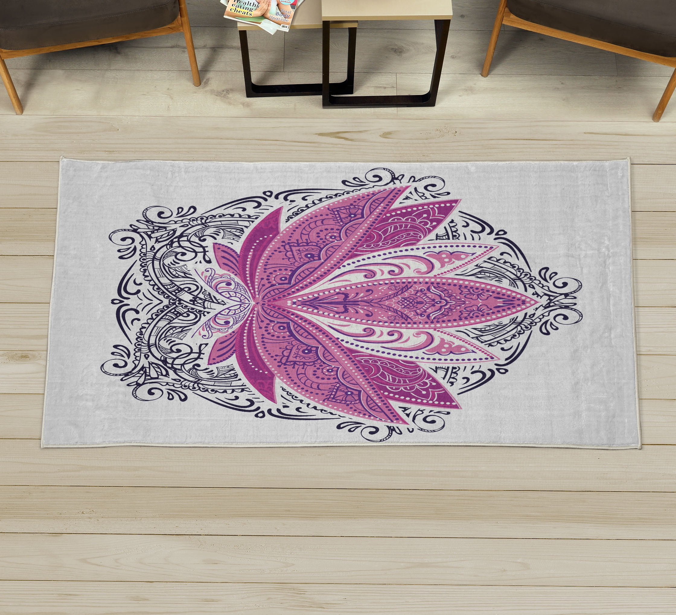 Lotus Decorative Rug, Flower Bloom Ornaments Exotic Petals Oriental ...