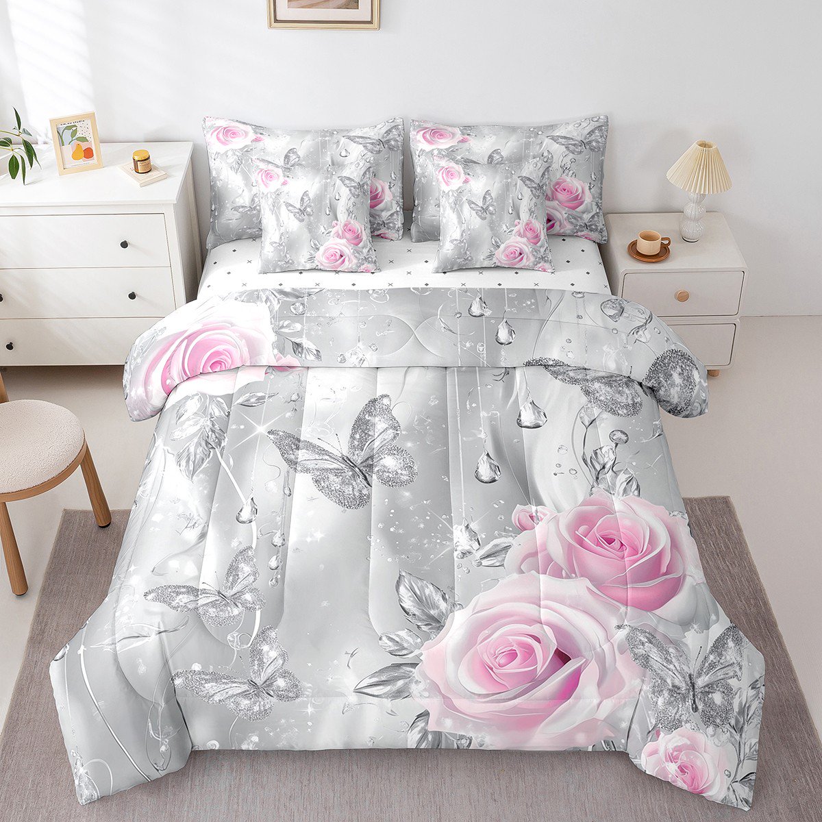 Click here for Erosebridal Rose Butterfly 7 Pieces Bedding Set Tw... prices