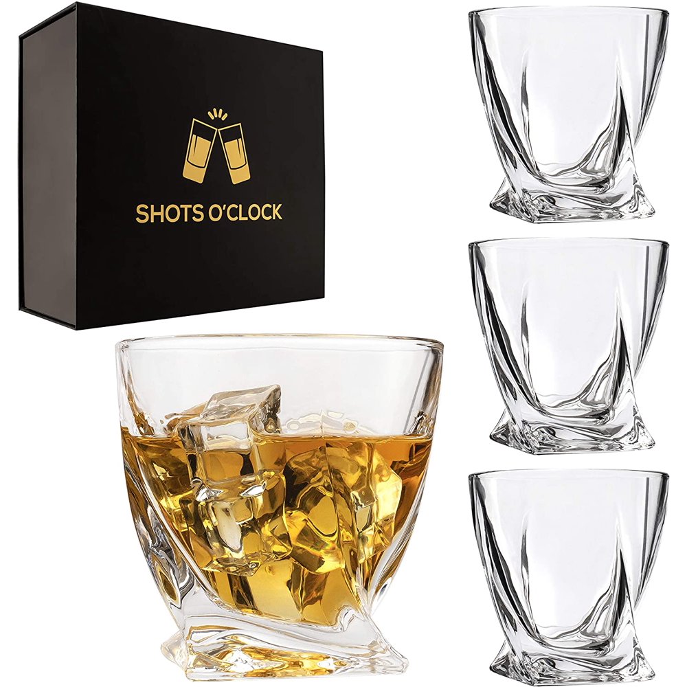 Premium Twisted Glasses Set of 4 - Elegant Whiskey Glasses for Scotch ...