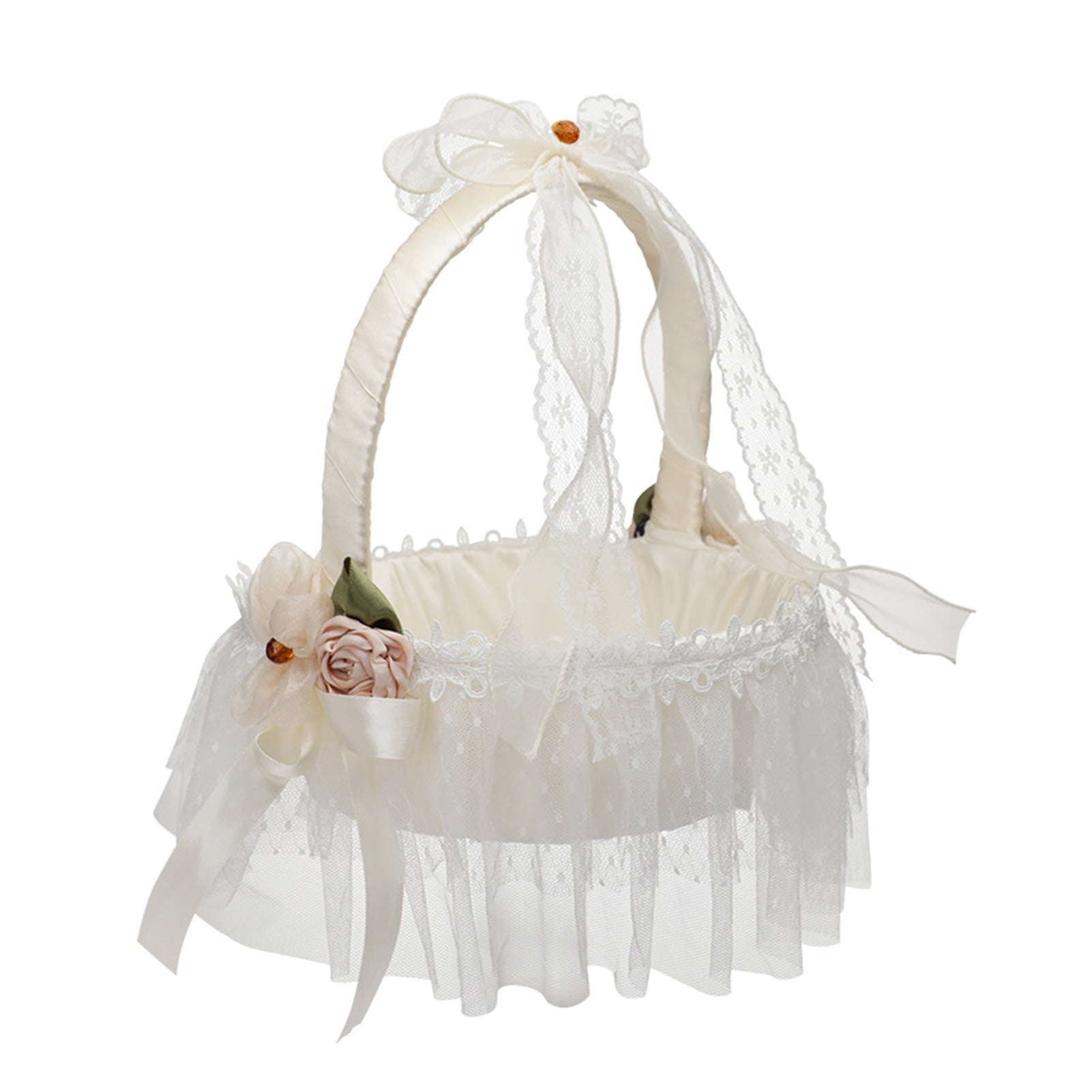 HES Flower Basket with Handle Romantic Fabric Art Mini White Wedding ...
