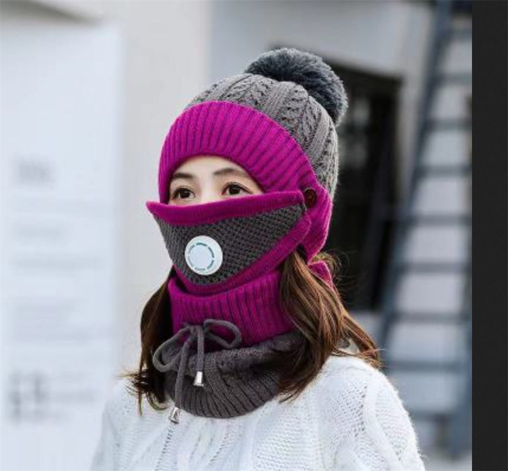 3 Pieces Set Women\'s Knitted Hat Scarf Caps Neck Warmer Winter Hat For ...