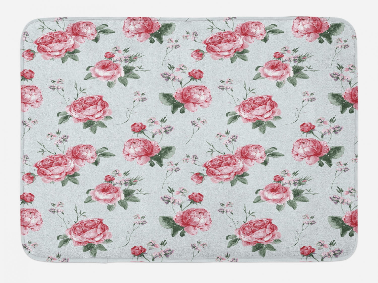 Rose Bath Mat, Blooming English Rose Watercolor Painting Style Garden ...