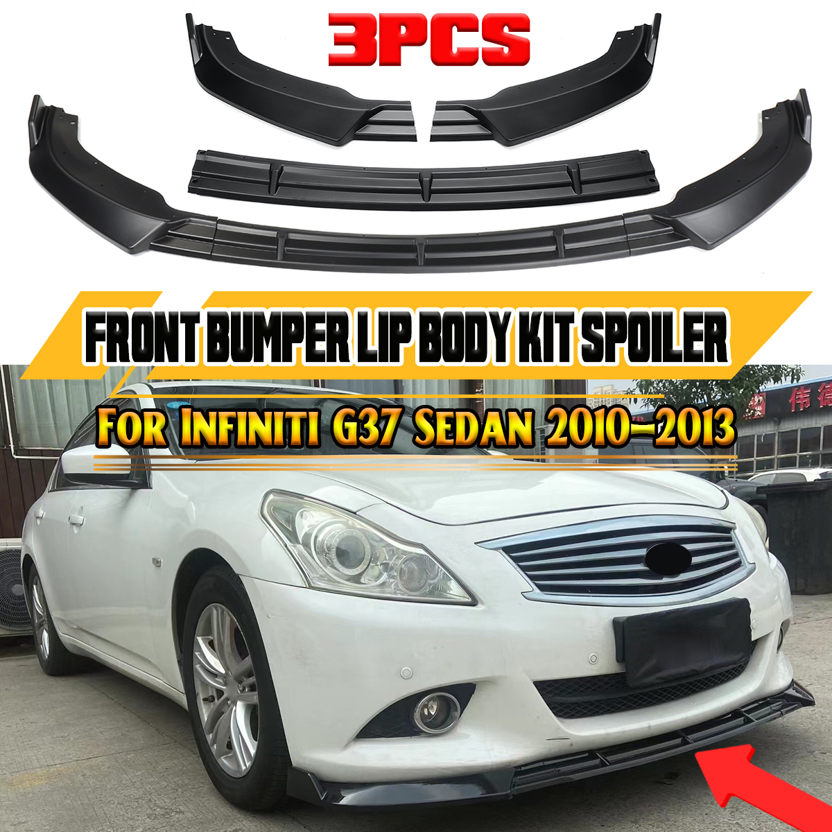 For Infiniti G37 Sedan 2010-2013 Matte Black Front Bumper Lip Body Kit ...