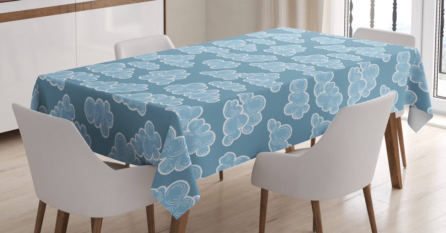 Cloud Tablecloth, Doodle Style Weather Illustration in Blue Shades ...