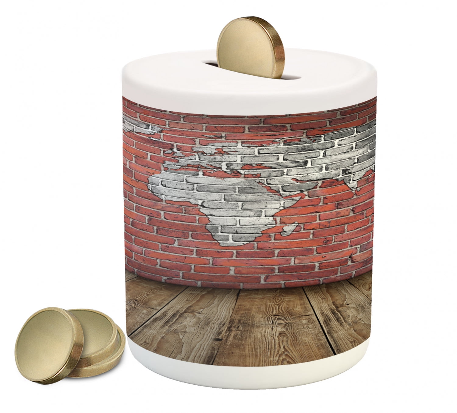 Wanderlust Piggy Bank, Vintage Grunge Map Room Style Brick Rustic ...