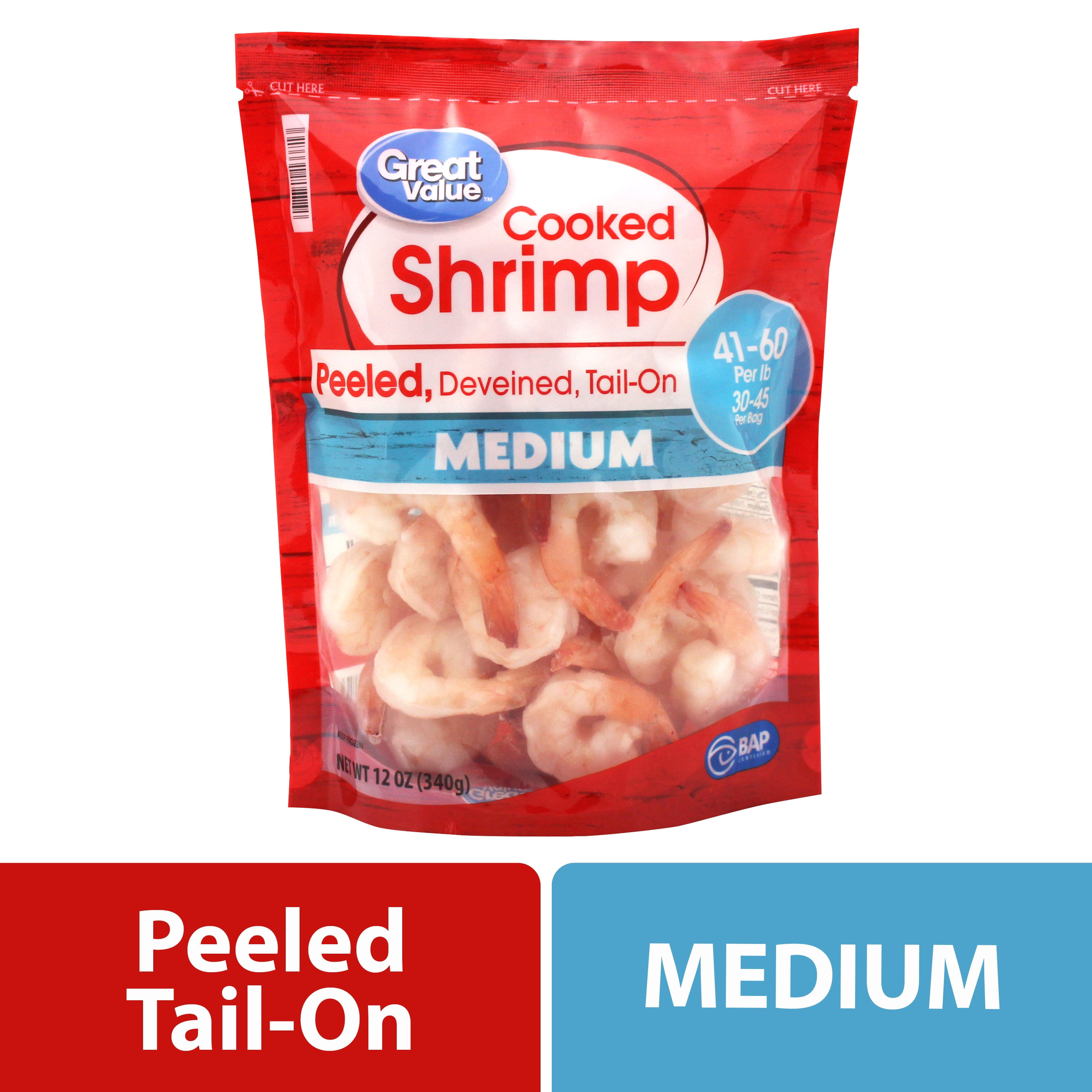 Great Value Frozen Cooked Medium Peeled And Deveined Tail On Shrimp 12